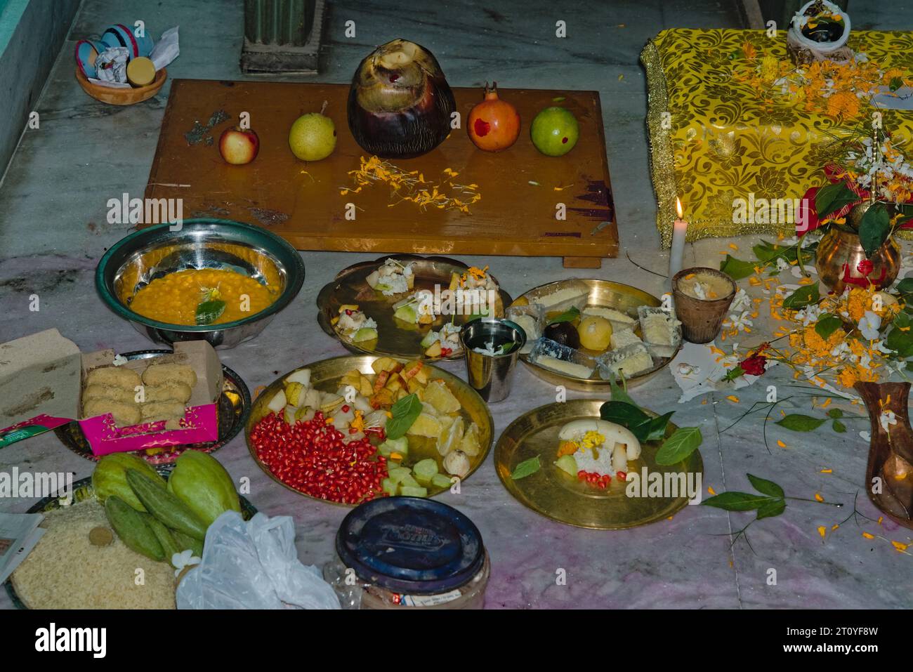 puja arrangement occasion in a hindu family Stock Photo - Alamy