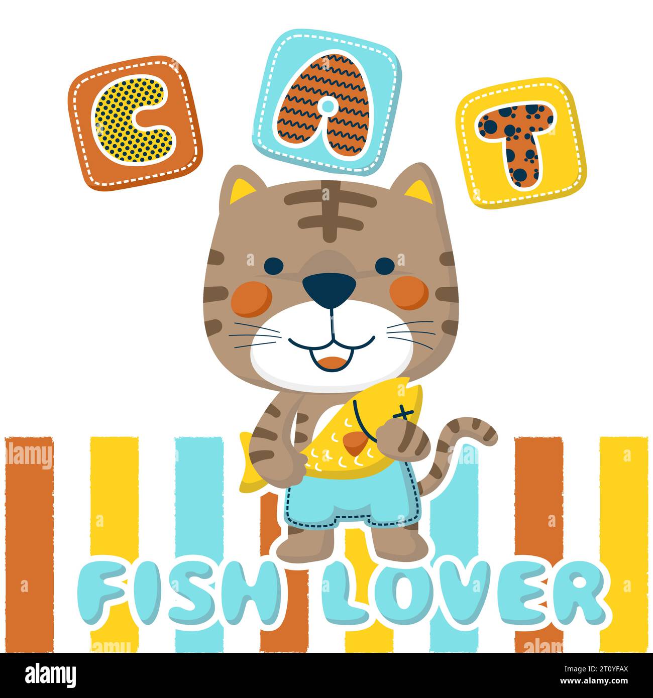 vector cartoon of funny cat with a fish Stock Vector Image & Art - Alamy