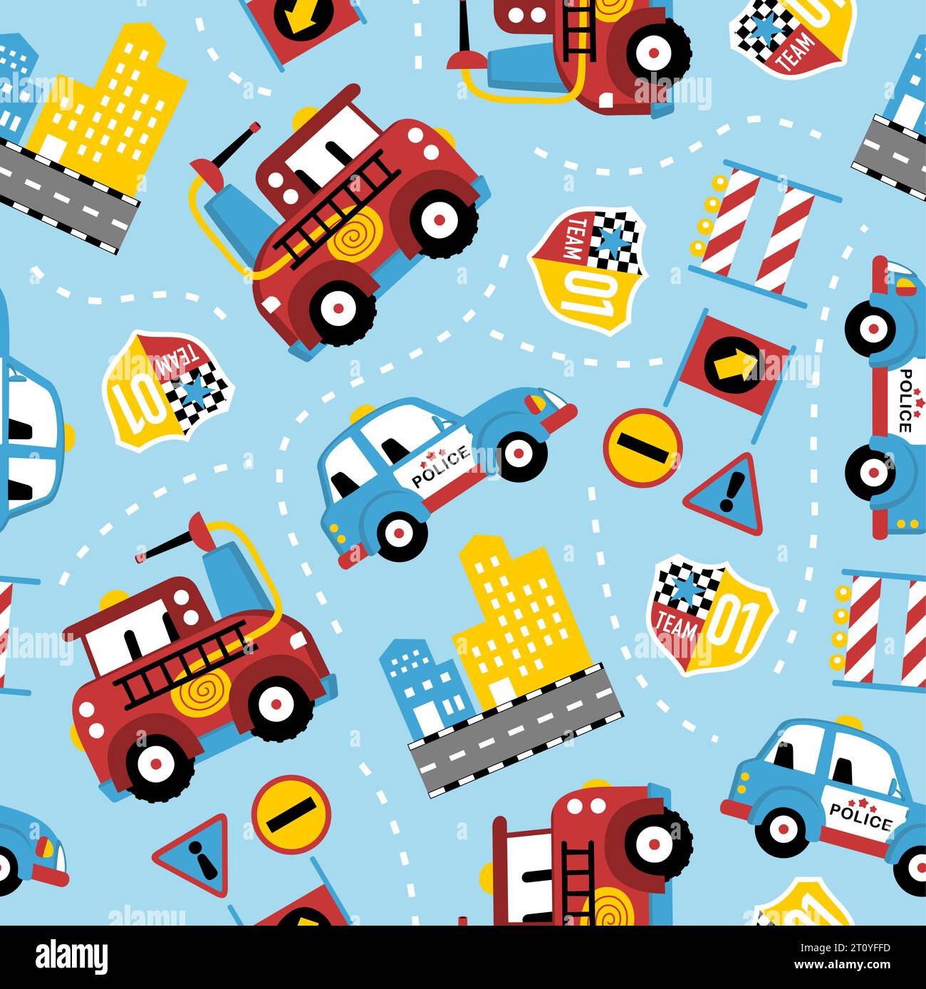 seamless pattern vector of rescue vehicles cartoon with city traffic ...