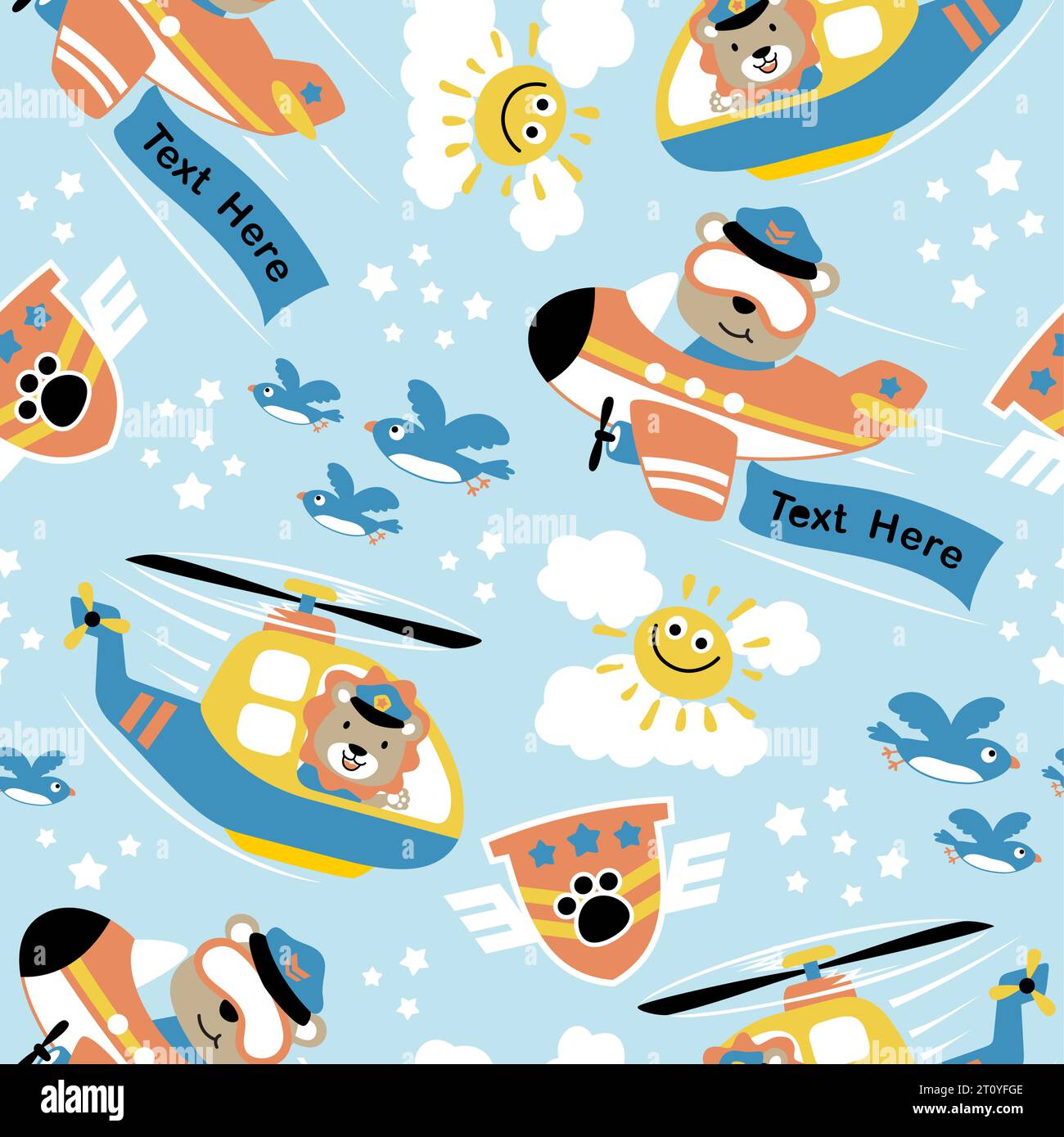 seamless pattern vector of cartoon funny animals on aircraft with birds ...