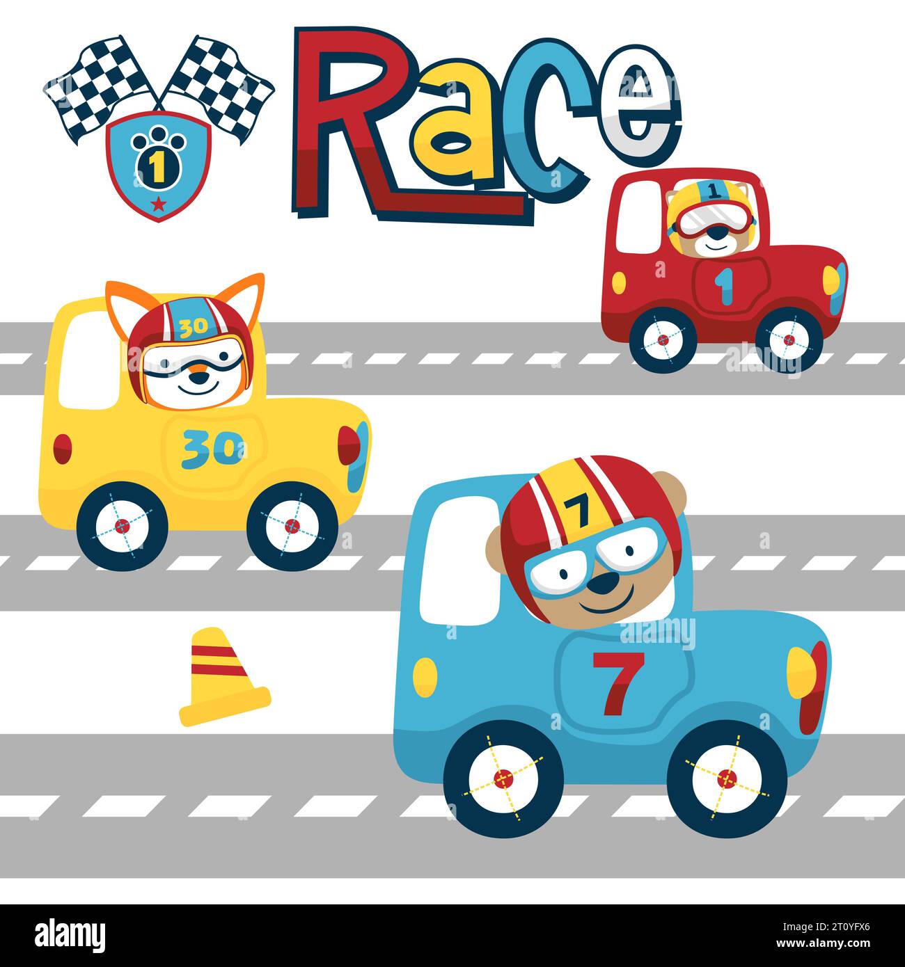 vector cartoon of car racing with cute animals Stock Vector Image & Art ...