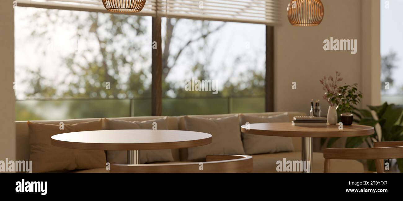 Interior design of a modern, cosy coffee shop or restaurant seating ...