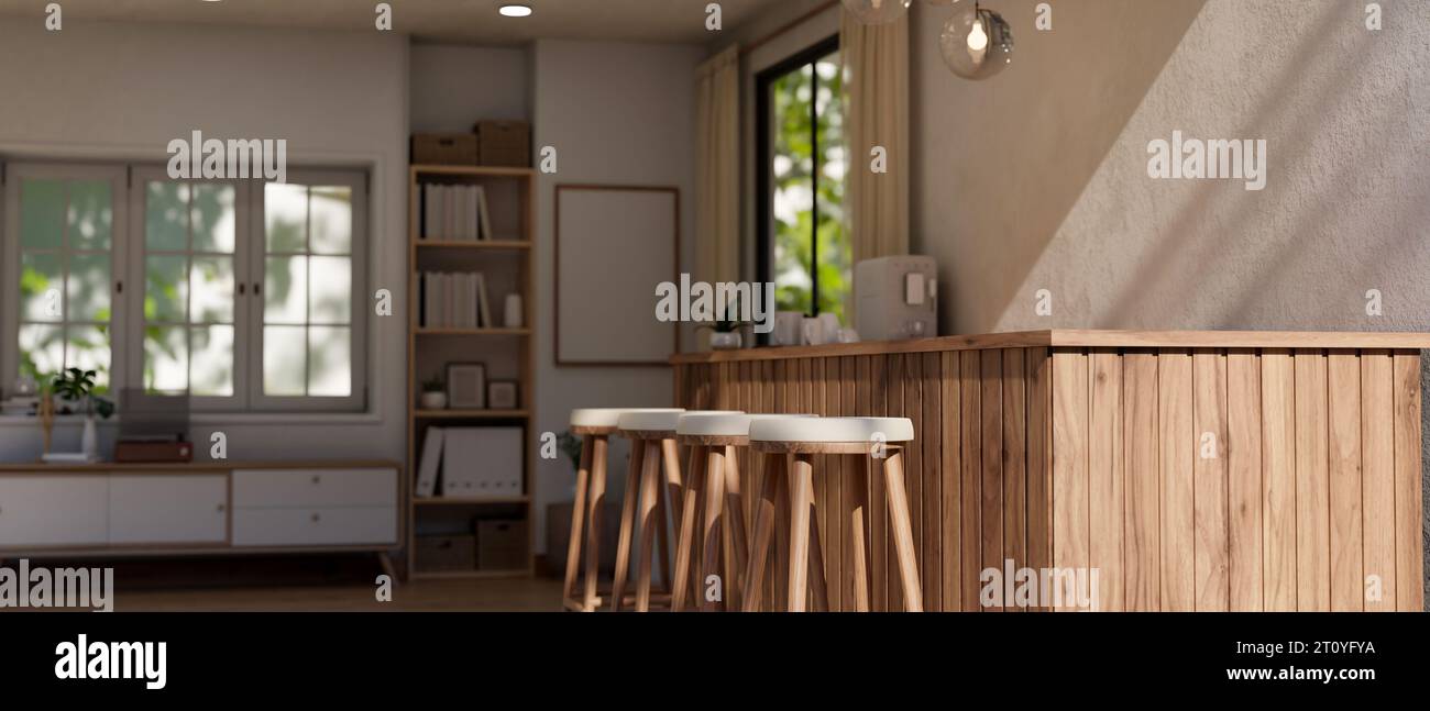 Side view image of a modern Scandinavian home kitchen with a wooden ...