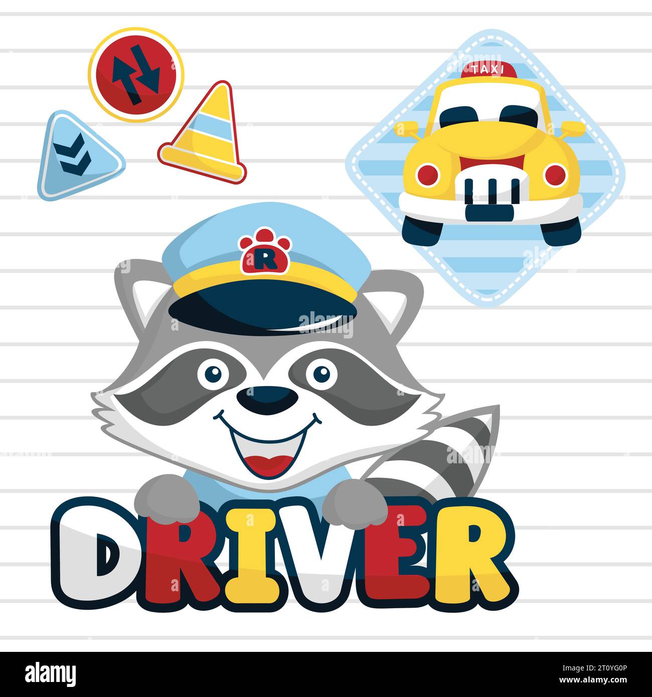 Vector illustration of cartoon raccoon wearing taxi driver cap with ...