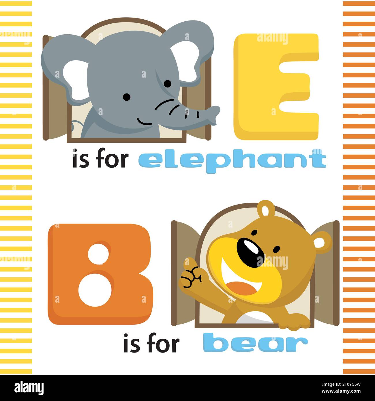 Vector illustration of cartoon animals in opened window, bear and ...