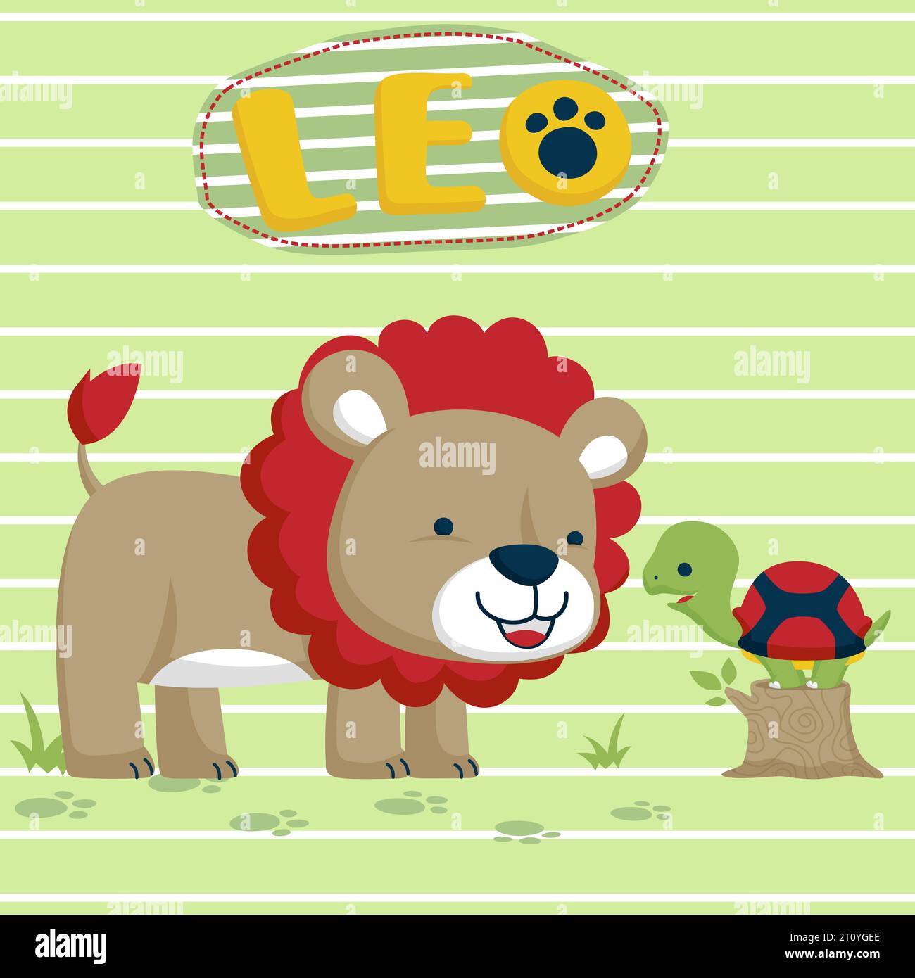 Lion and turtle cartoon vector on striped background Stock Vector Image ...
