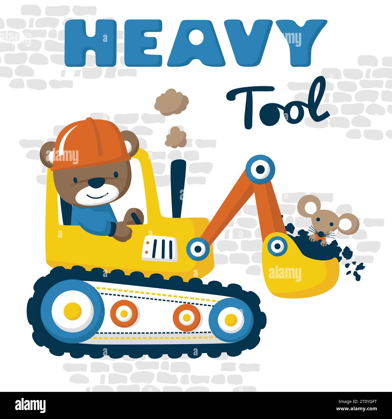 Vector illustration of cartoon bear and mouse on construction vehicle ...