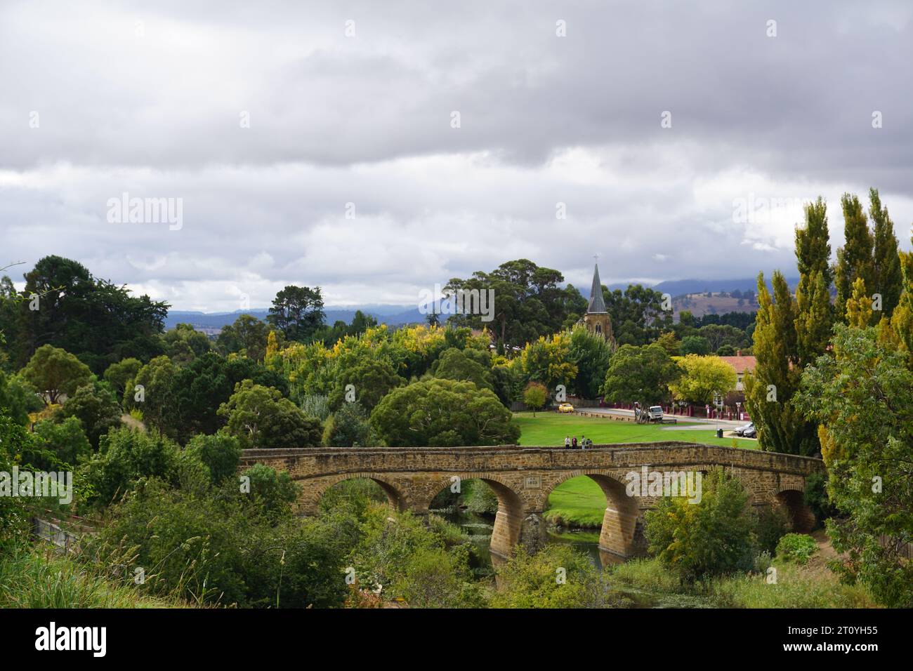 A landscape view over the historical, heritage-listed arched Richmond ...