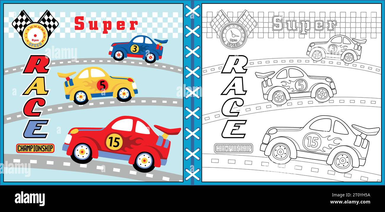 Vector cartoon of super car racing, coloring page or book Stock Vector ...