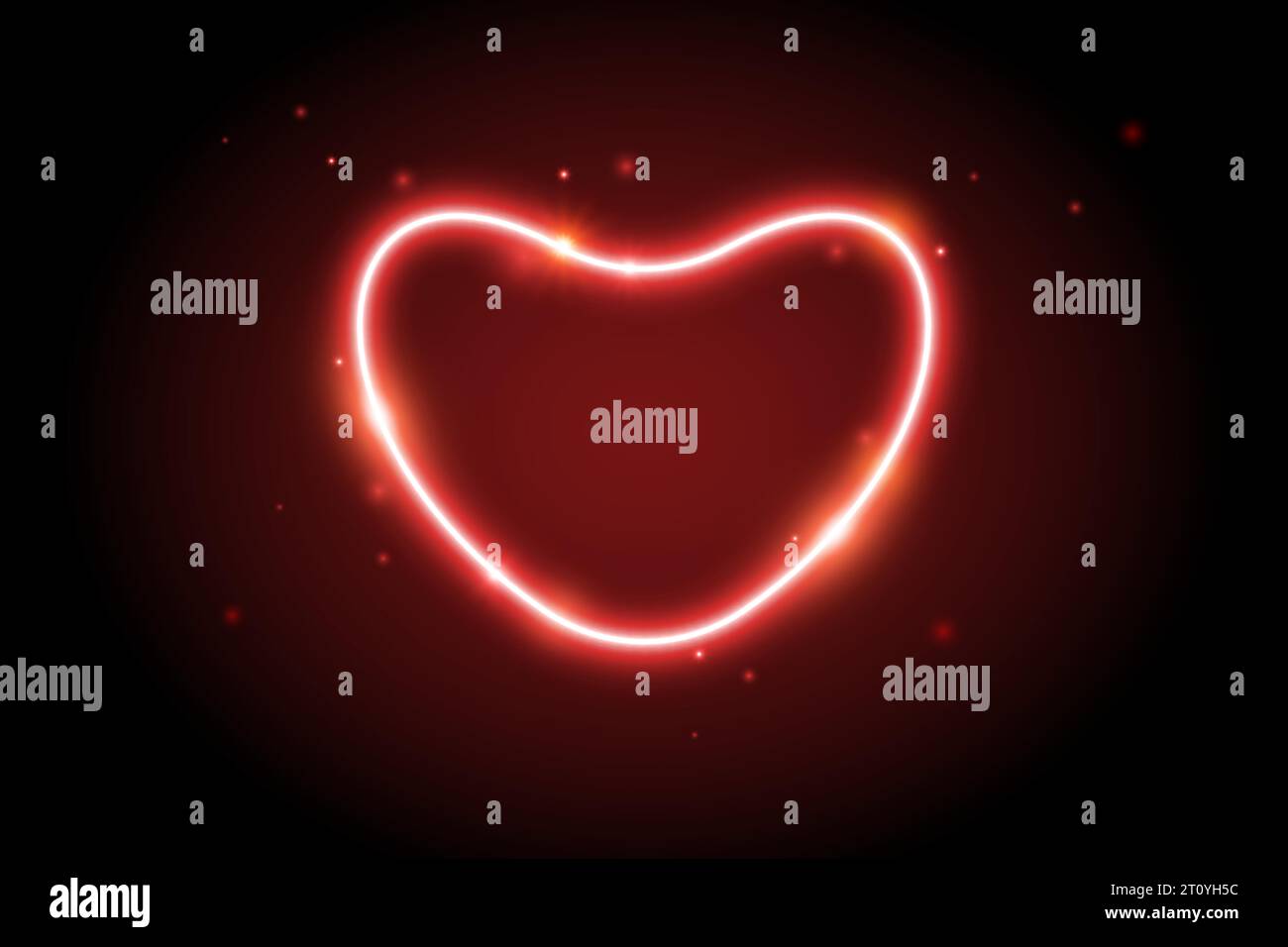 Neon glow heart frame. Illuminated red heart-shaped shape with sparks. Neon color lighting ...
