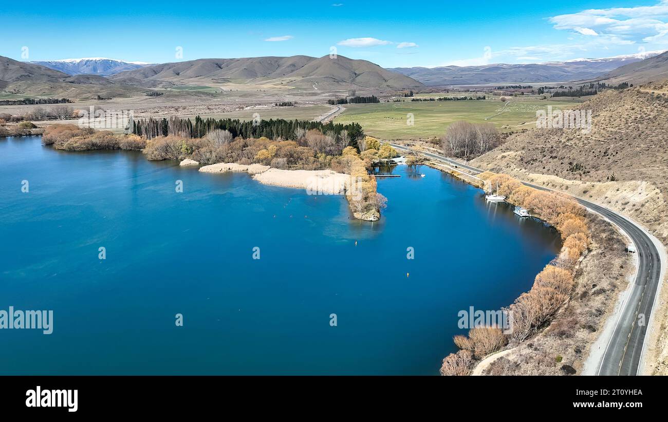 Aerial image of Benmore lake at Sailors cutting in the South Island of ...