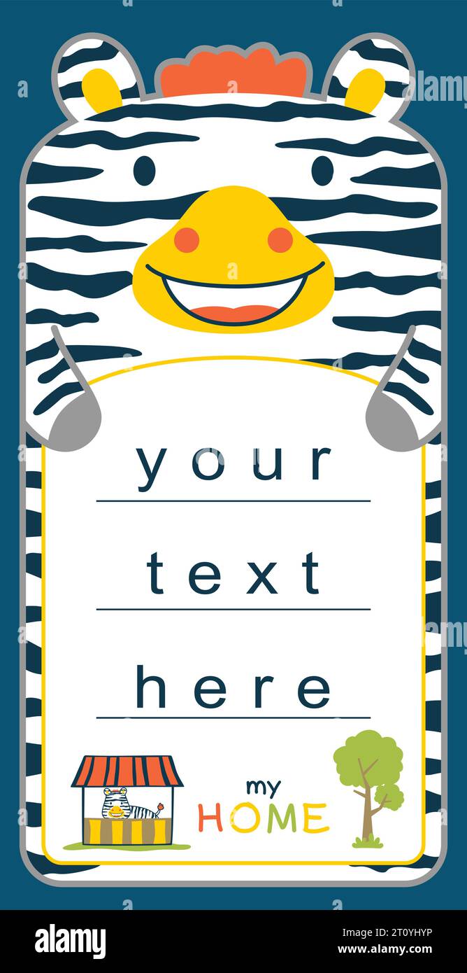 Animal cartoon vector character on card template, cute zebra cartoon in ...