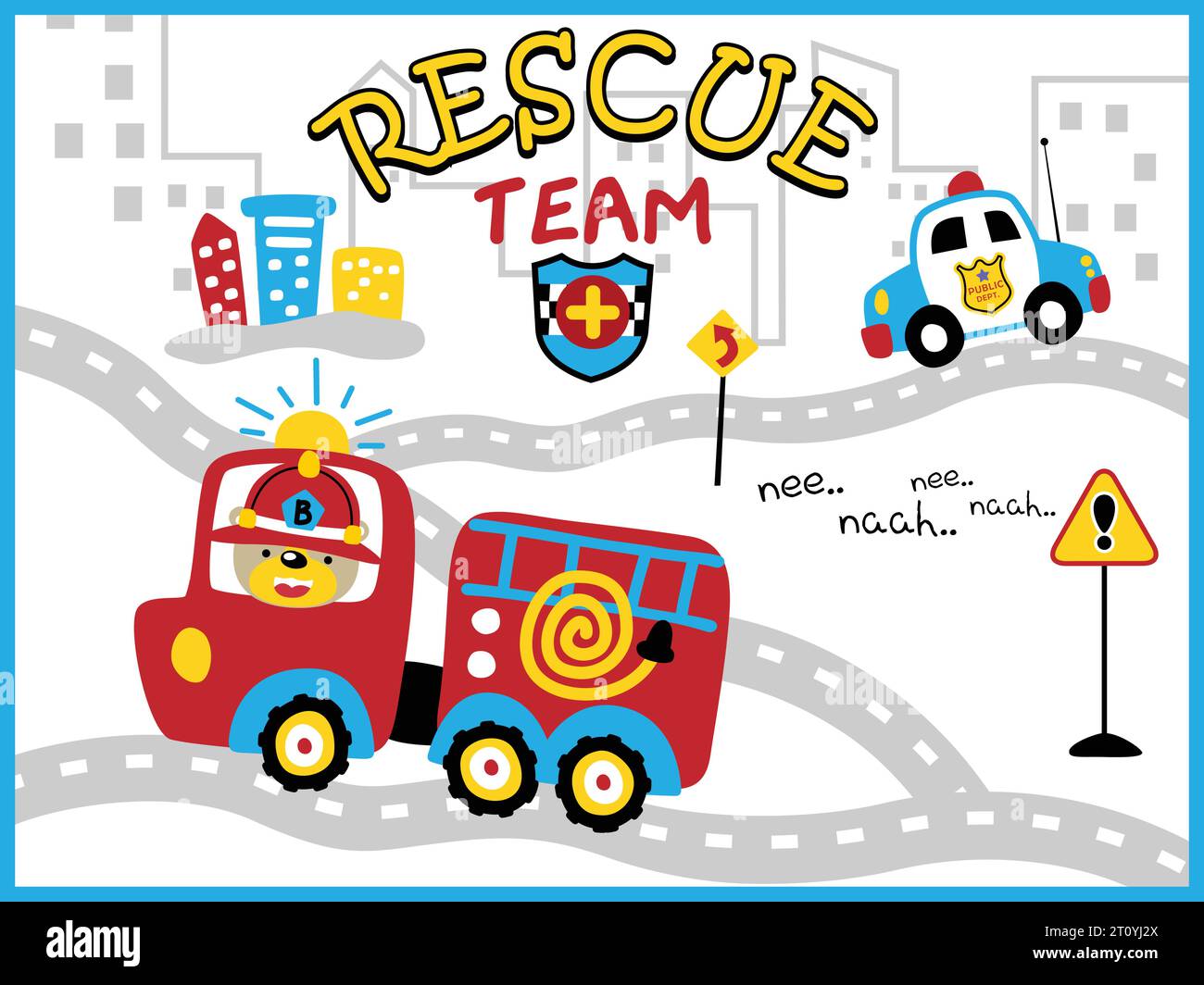 Vector of rescue vehicle cartoon with funny bear driving fire truck ...