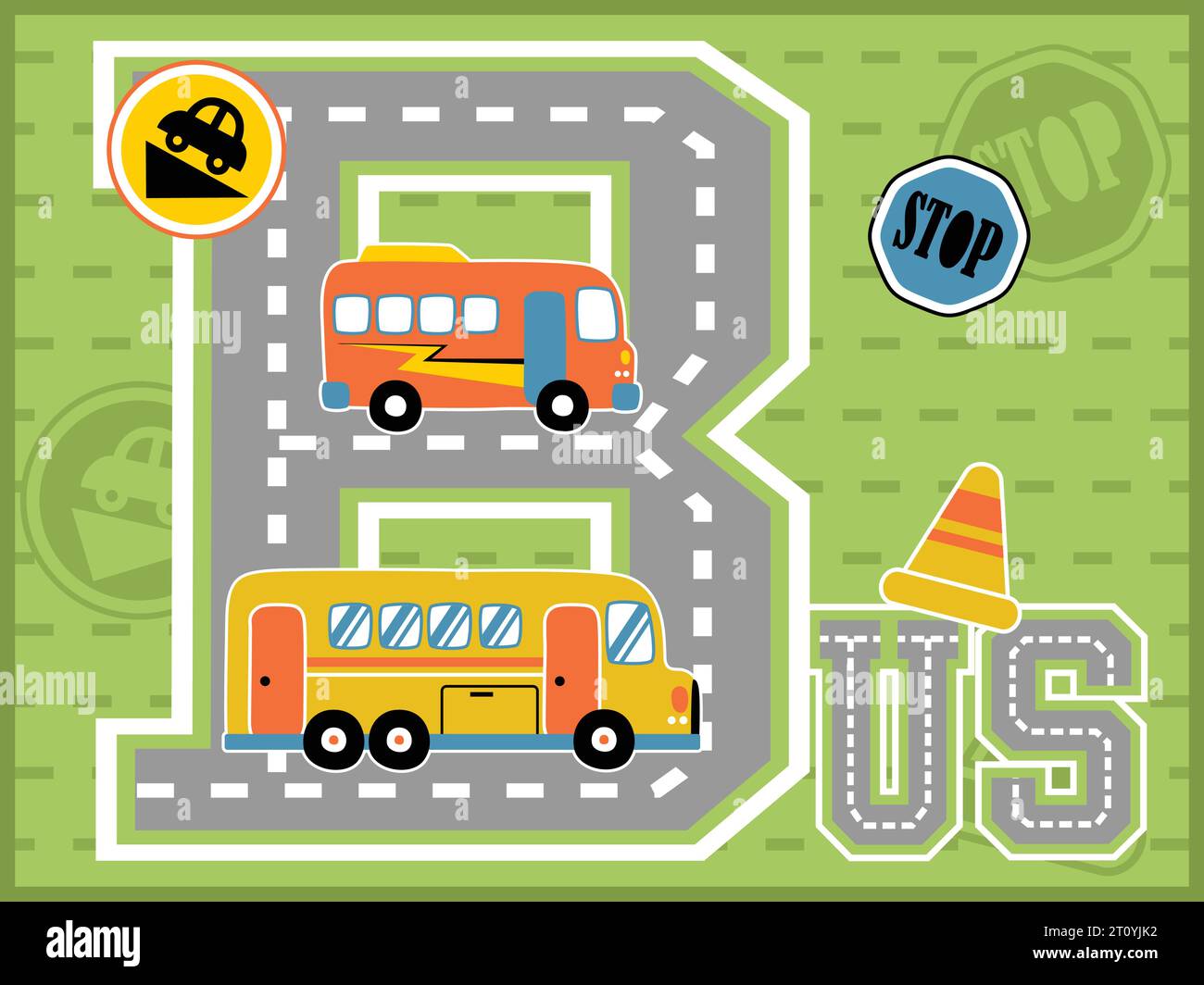 Buses cartoon vector with traffic elements illustration Stock Vector ...