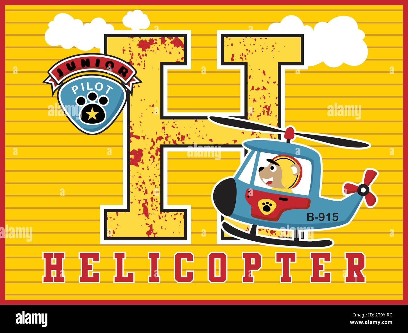 Helicopter cartoon vector with funny bear pilot, aircraft with big H ...