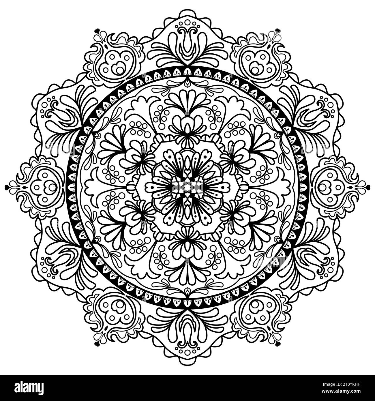 Abstract floral mandala pattern with Hungarian folk art-style motifs in ...