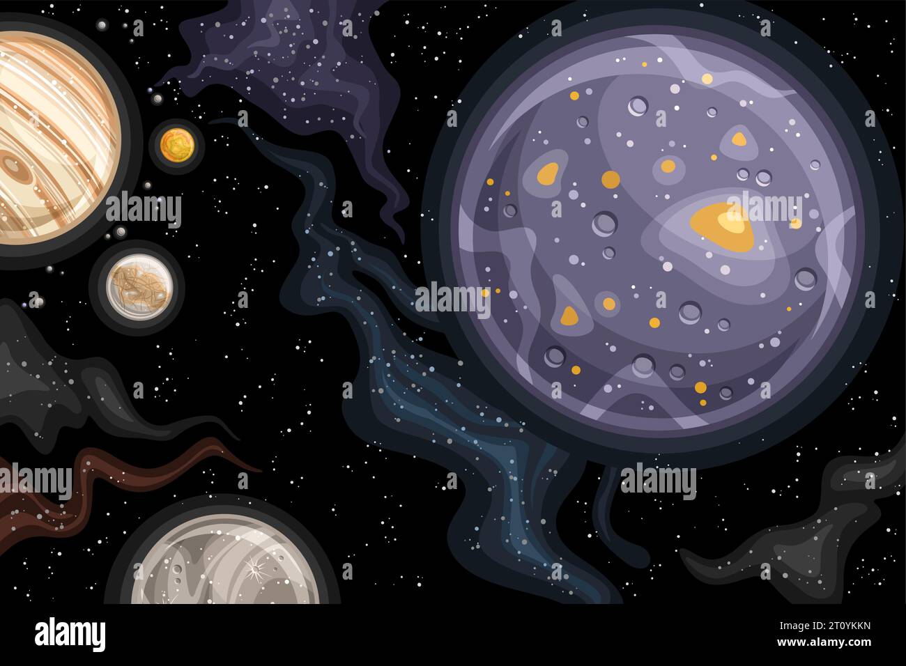 Vector Fantasy Space Chart, astronomical horizontal poster with cartoon ...