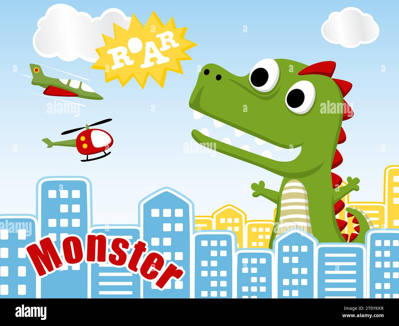Green monster cartoon vector attack a city, aircraft save city Stock ...
