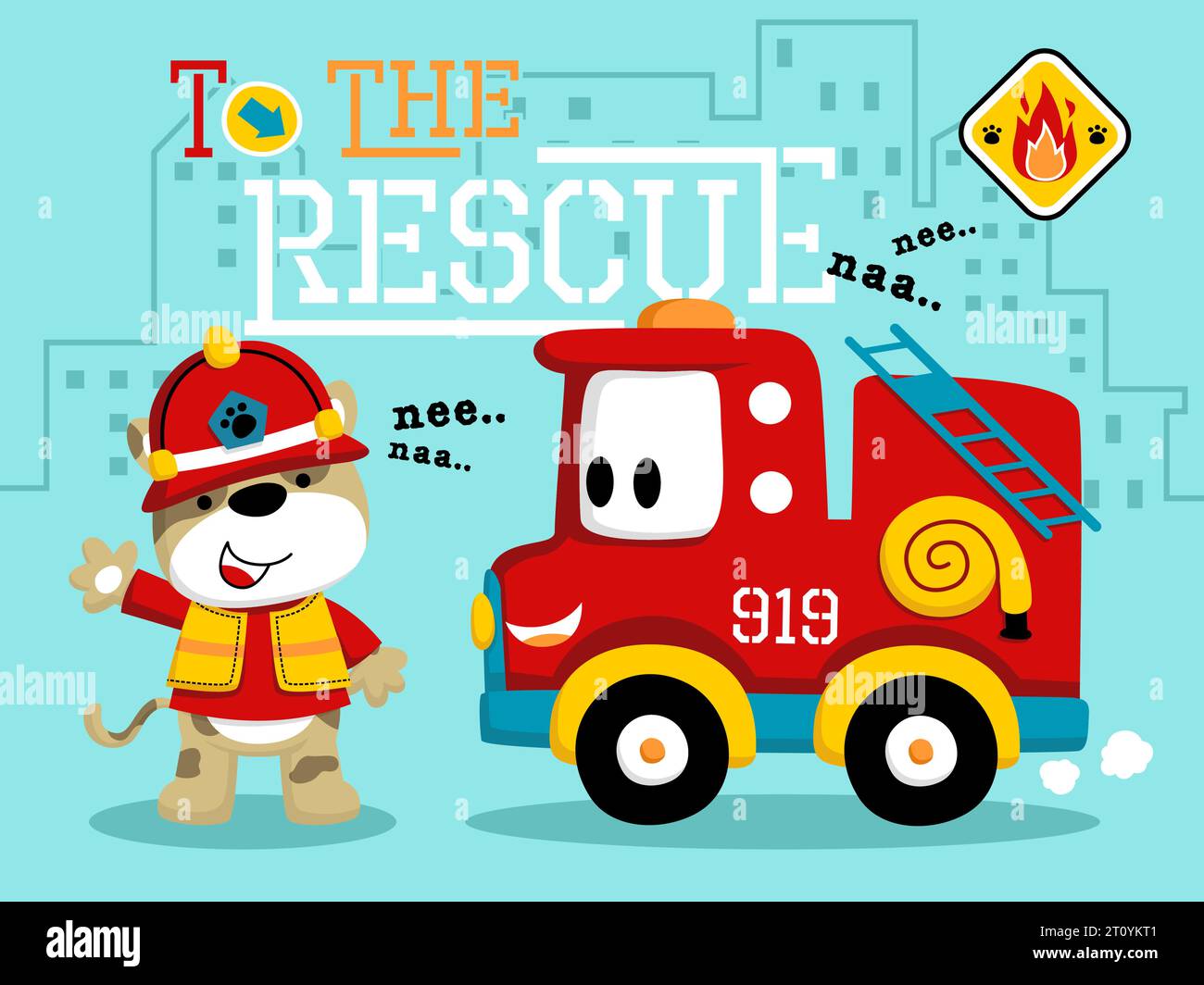 Vector illustration of cartoon cute puppy in fireman costume with funny ...