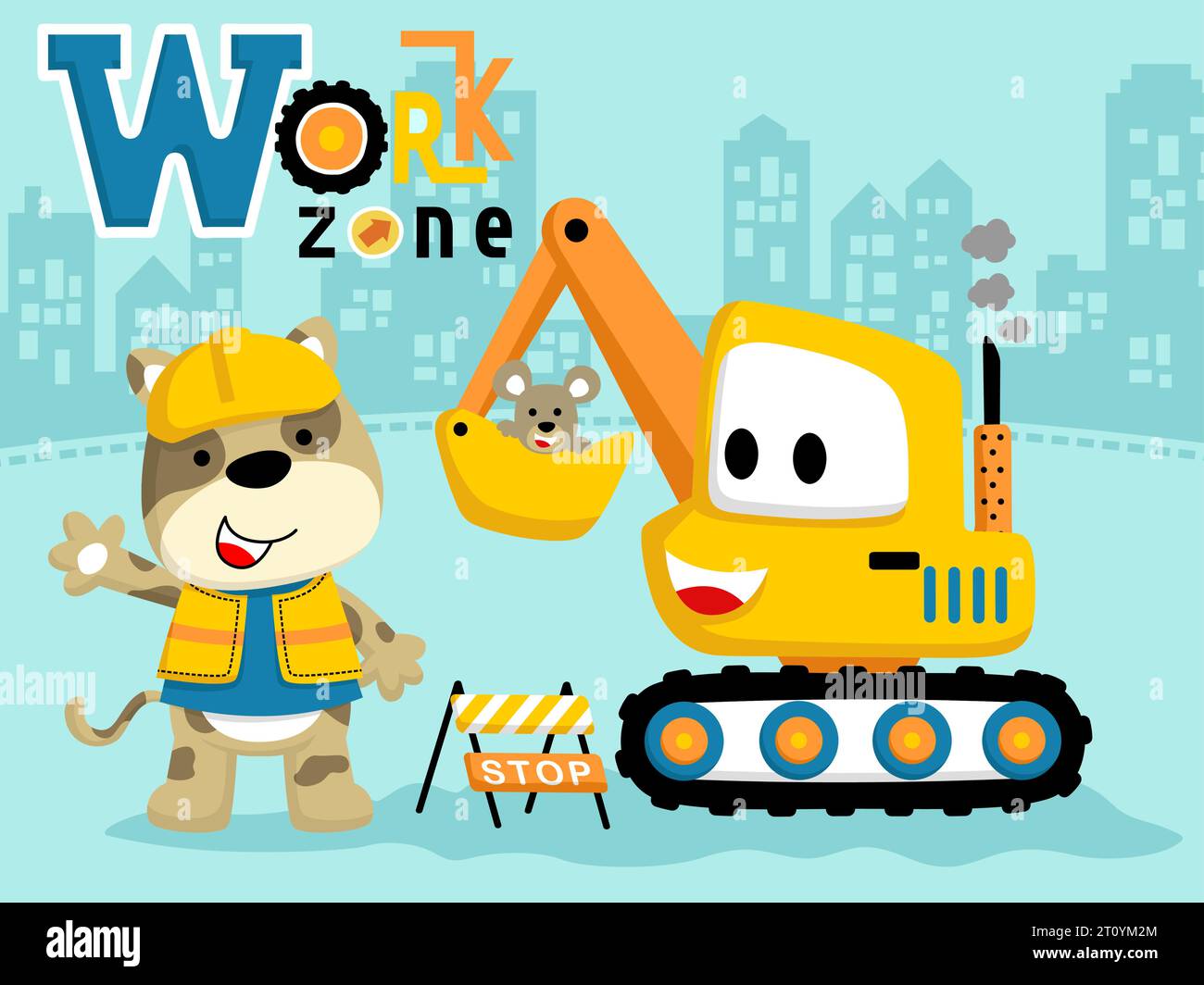 Cartoon vector of cute puppy in worker costume with little mouse on ...