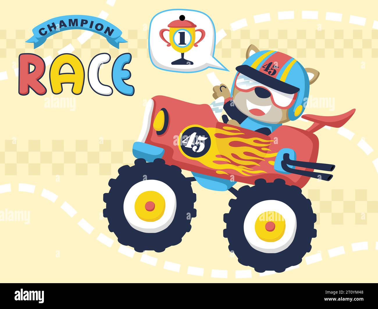 Cartoon vector of funny cat driving monster truck, car racing element ...