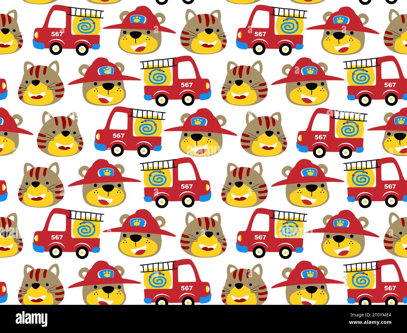 Seamless pattern vector. Fire truck with funny bear using firefighter ...