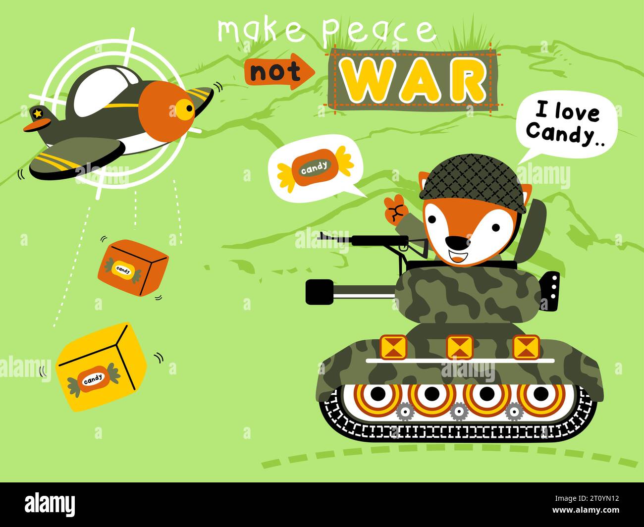 vector illustration of cartoon funny fox on armored vehicle with ...