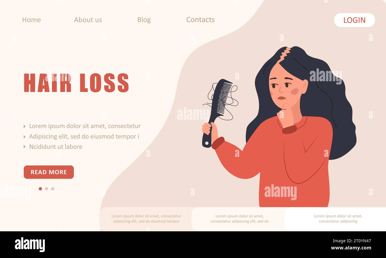 Hair loss concept. Landing page template. Sad woman with alopecia ...