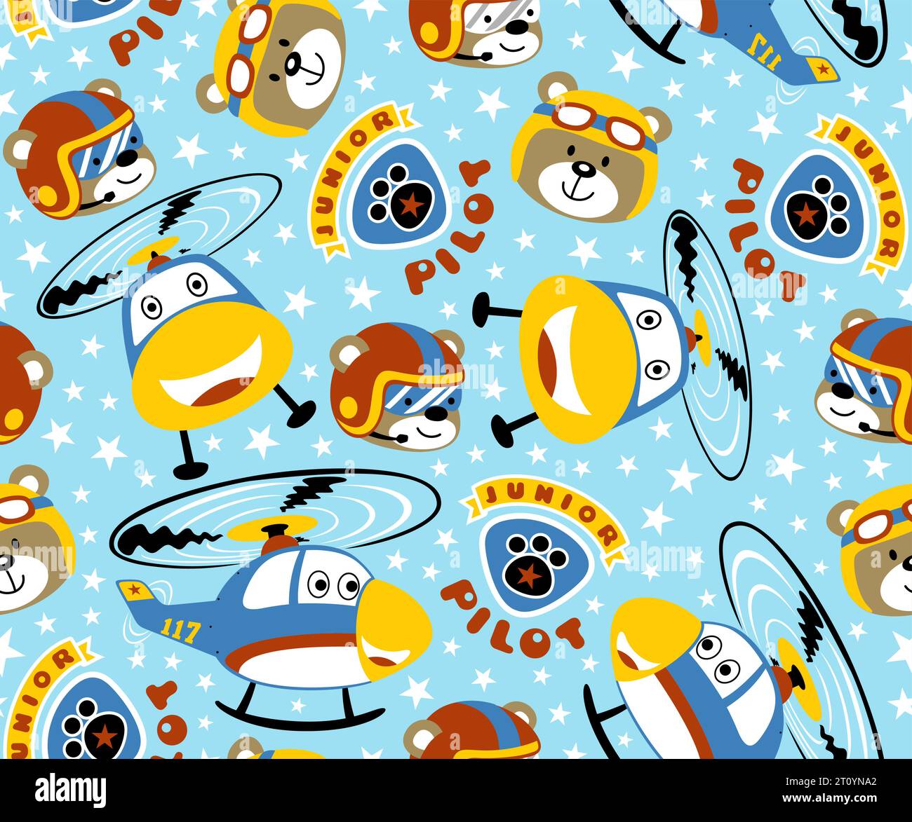 seamless pattern vector with funny helicopter and animals pilot Stock ...
