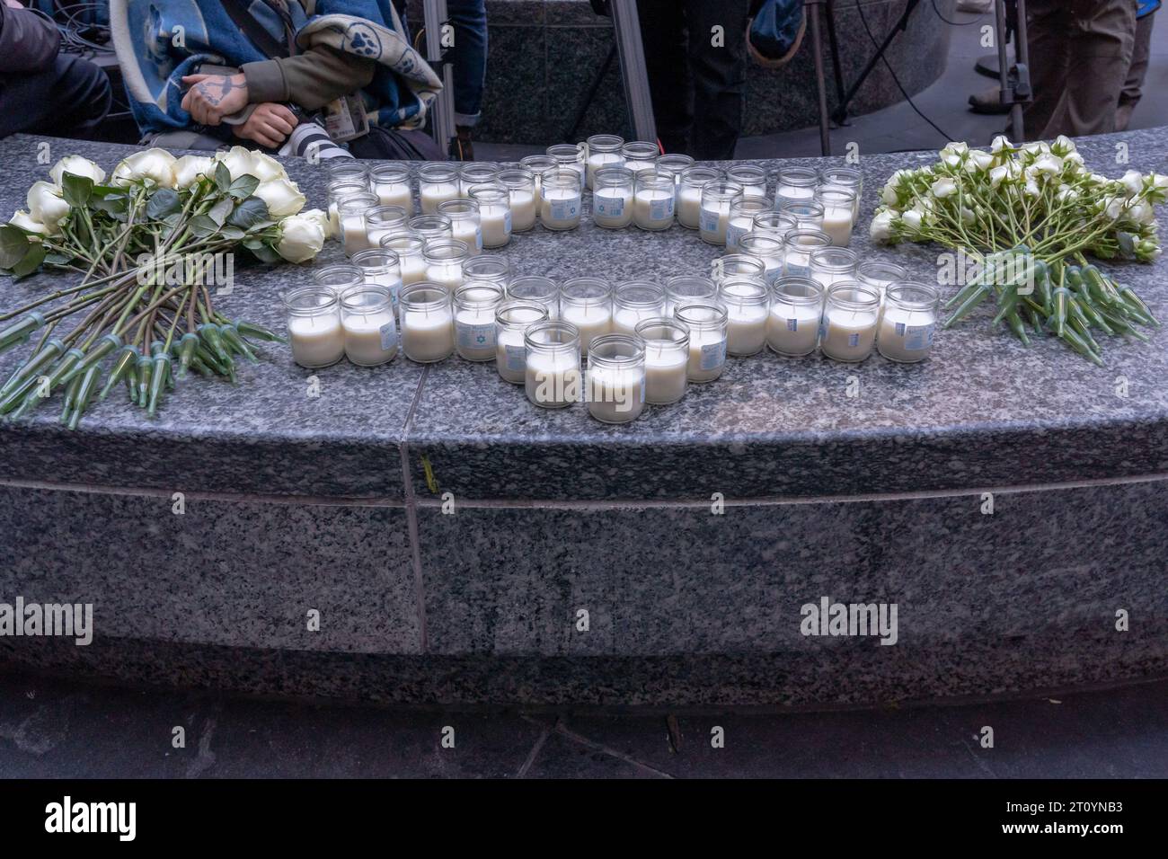New York, USA. 09th Oct, 2023. A makeshift memorial made from memorial ...