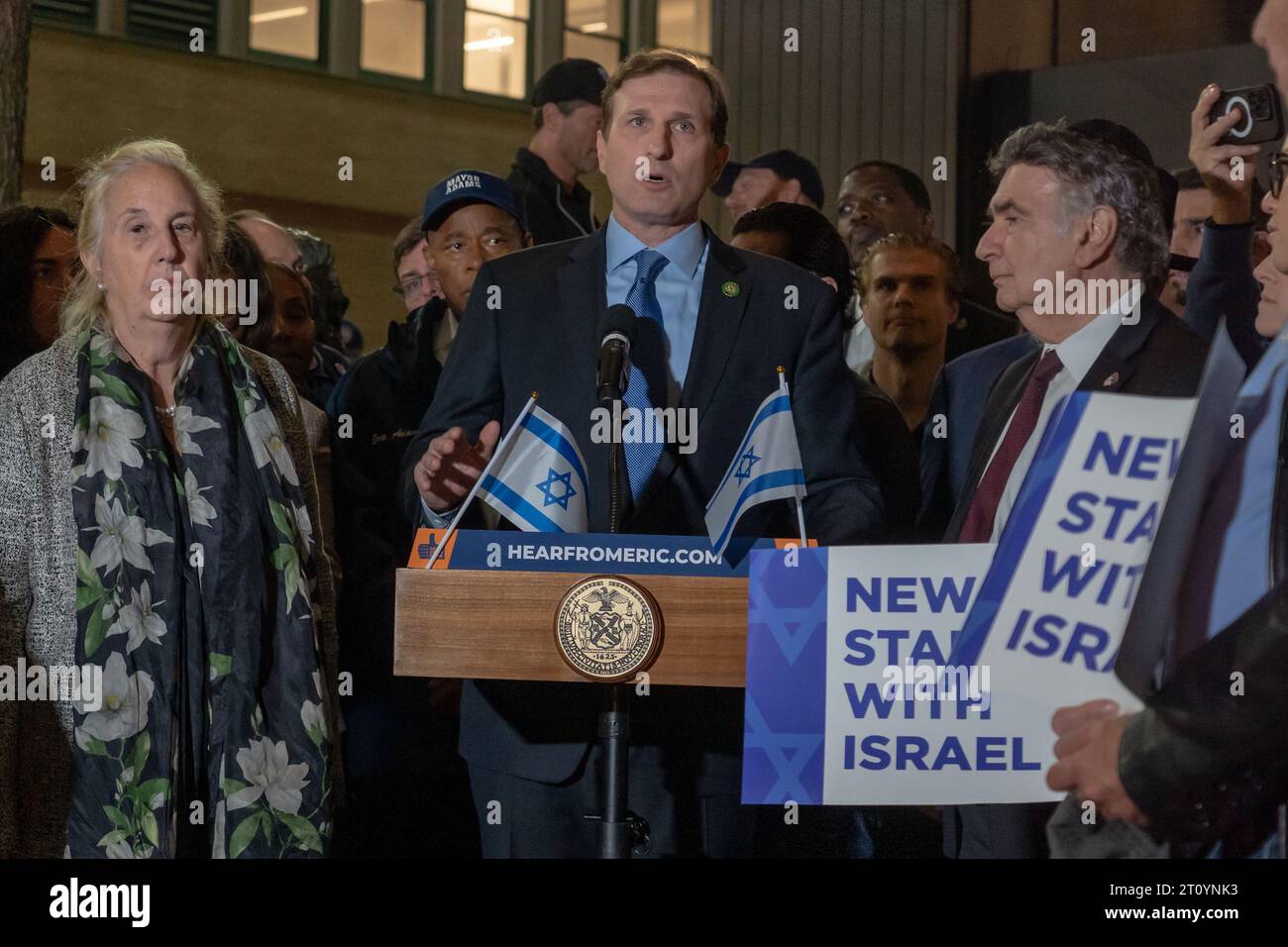 New York, USA. 09th Oct, 2023. U.S. Representative Dan Goldman speaks ...