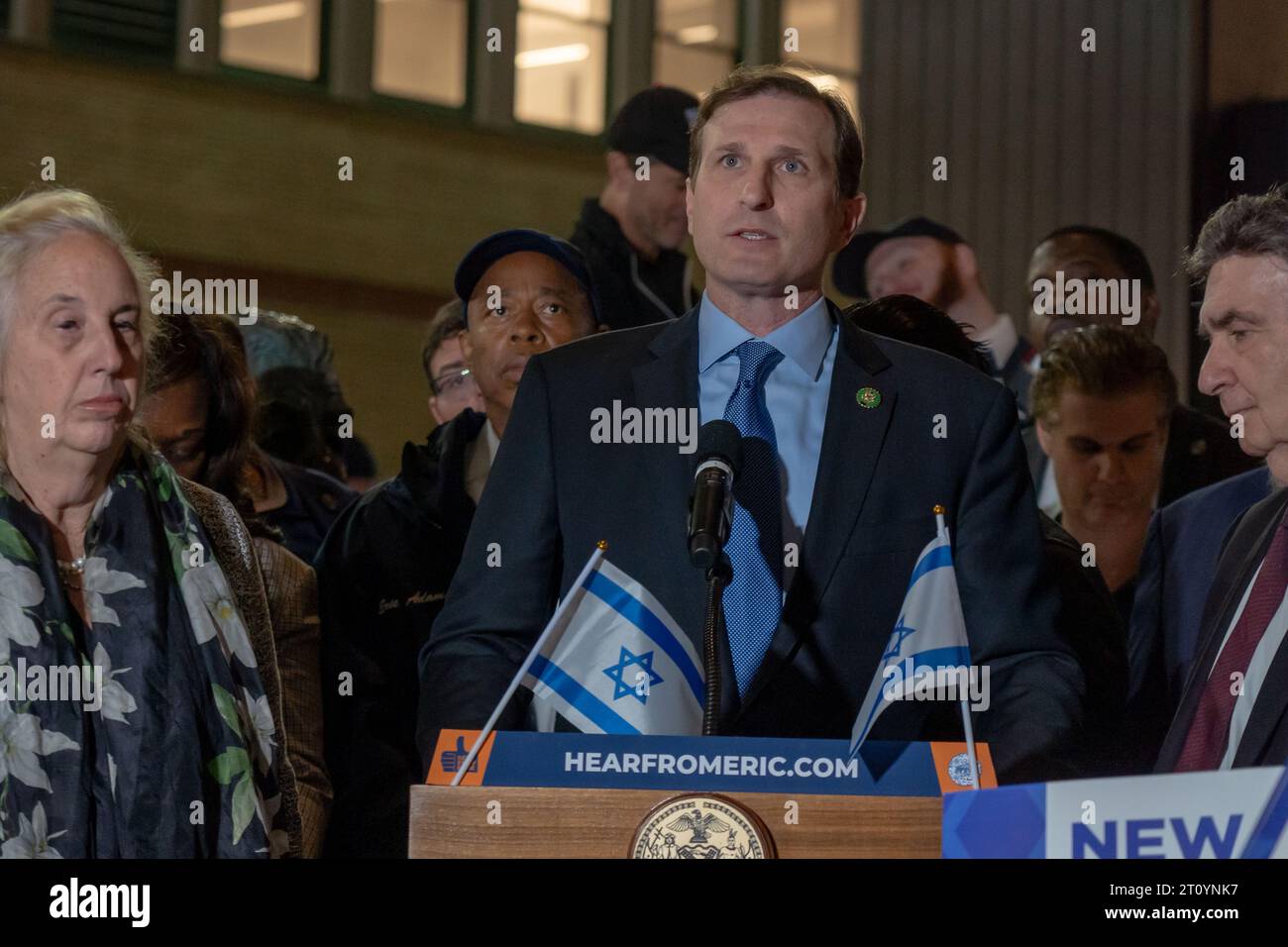 New York, USA. 09th Oct, 2023. U.S. Representative Dan Goldman speaks ...
