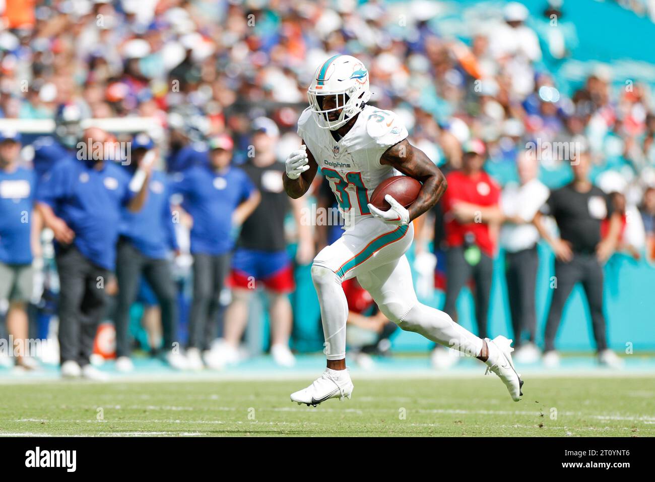 Miami Dolphins running back Raheem Mostert (31) runs with the ball during a regular season game ...