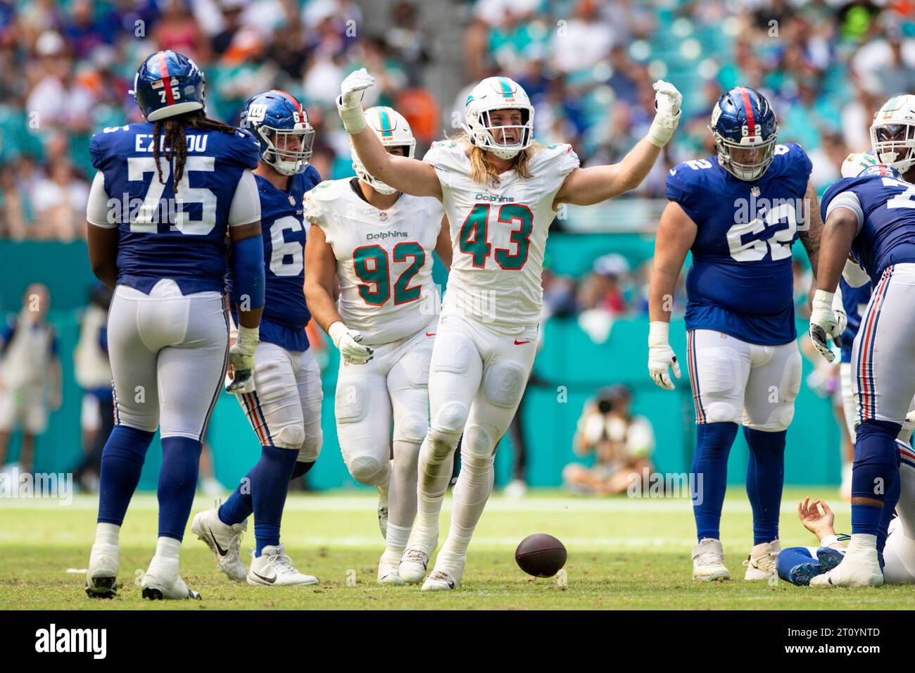 Miami Dolphins linebacker Andrew Van Ginkel (43) celebrates after a ...