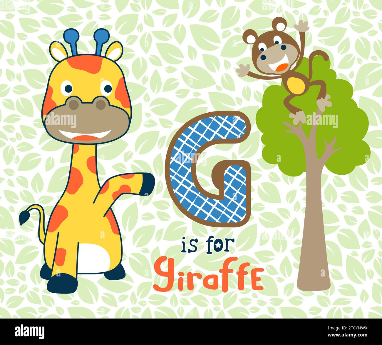 vector illustration of cartoon nice giraffe and monkey on seamless ...