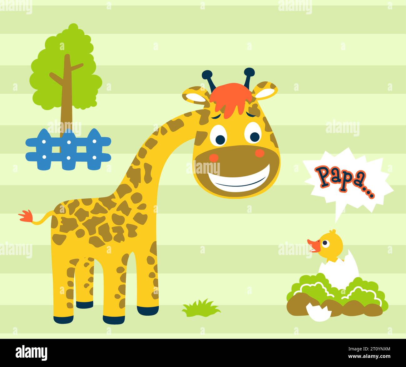 Vector illustration of cartoon giraffe with baby duck, the duck called ...