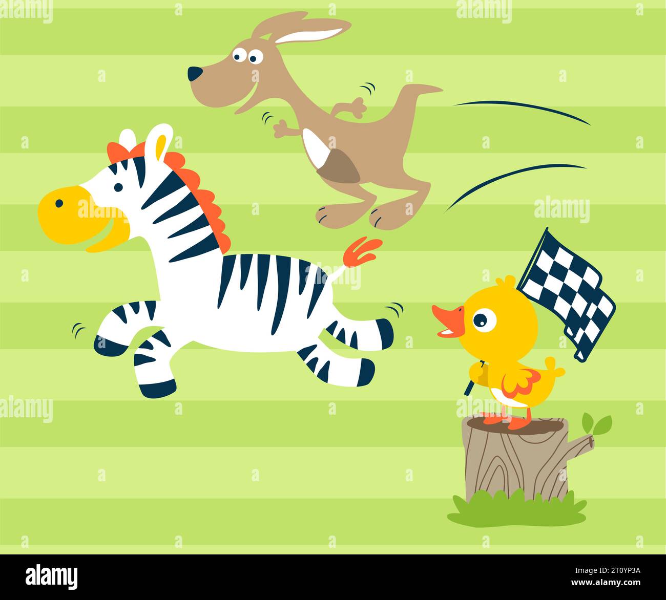 Vector illustration of cartoon zebra and kangaroo on a race, little ...