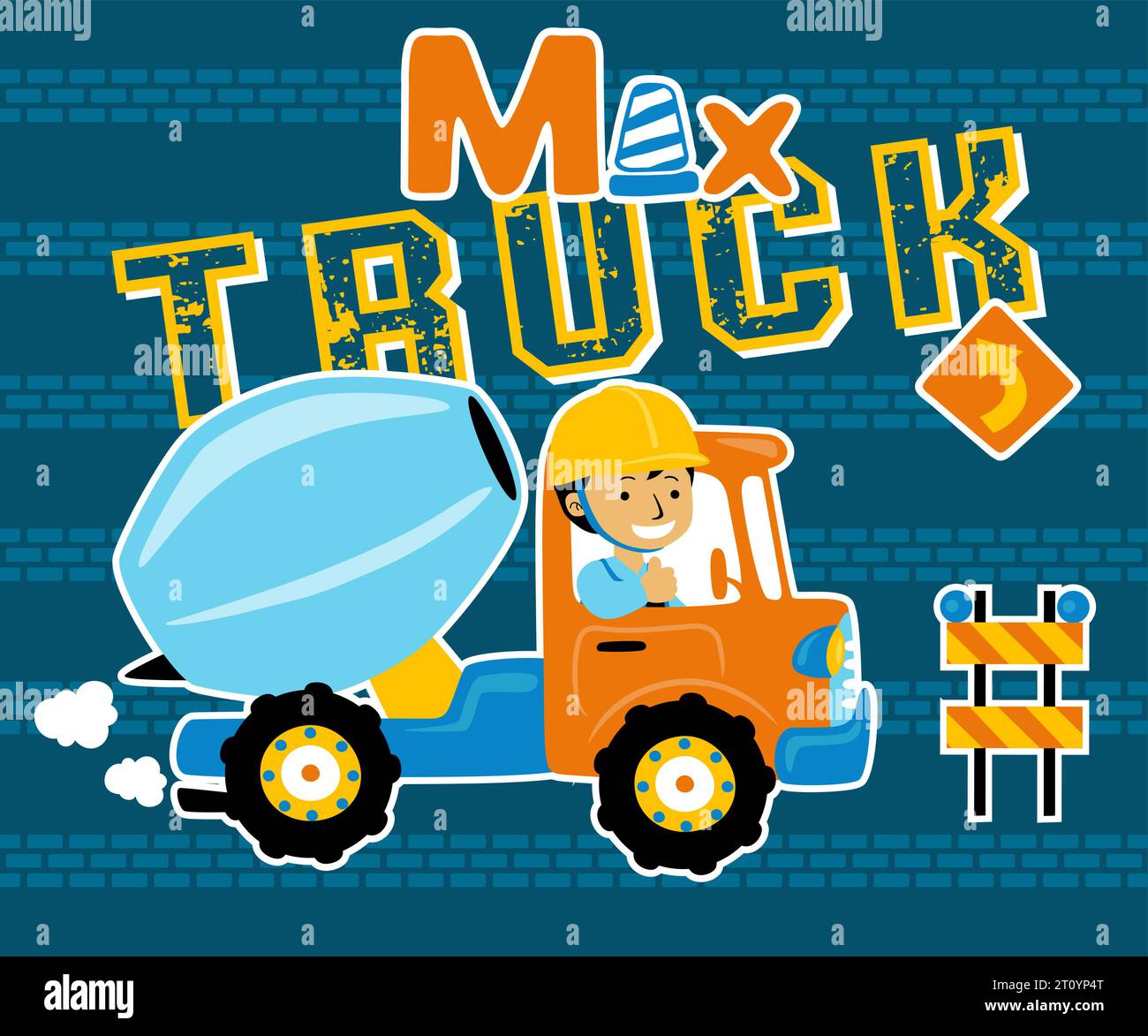 A worker driving mixer concrete truck. Construction element. Vector ...