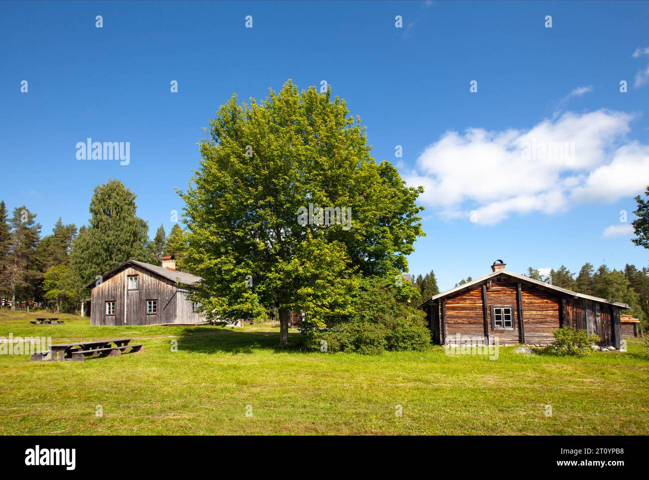 INDAL, SWEDEN ON JULY 22, 2017. View of beautiful wooden buildings, and ...