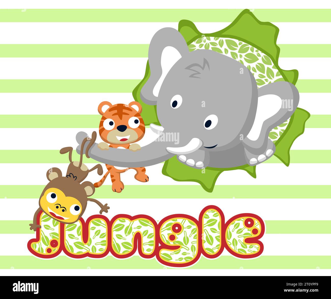 Vector illustration of elephant cartoon with tiger and monkey Stock ...