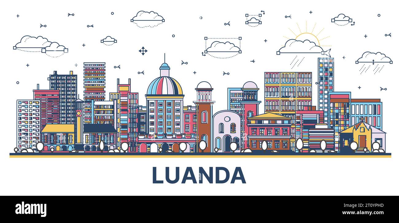 Outline Luanda Angola city skyline with colored modern and historic ...
