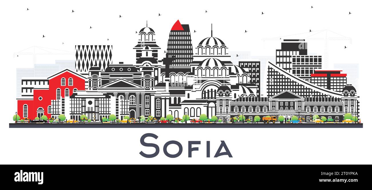 Sofia Bulgaria City Skyline with Color Buildings Isolated on white ...