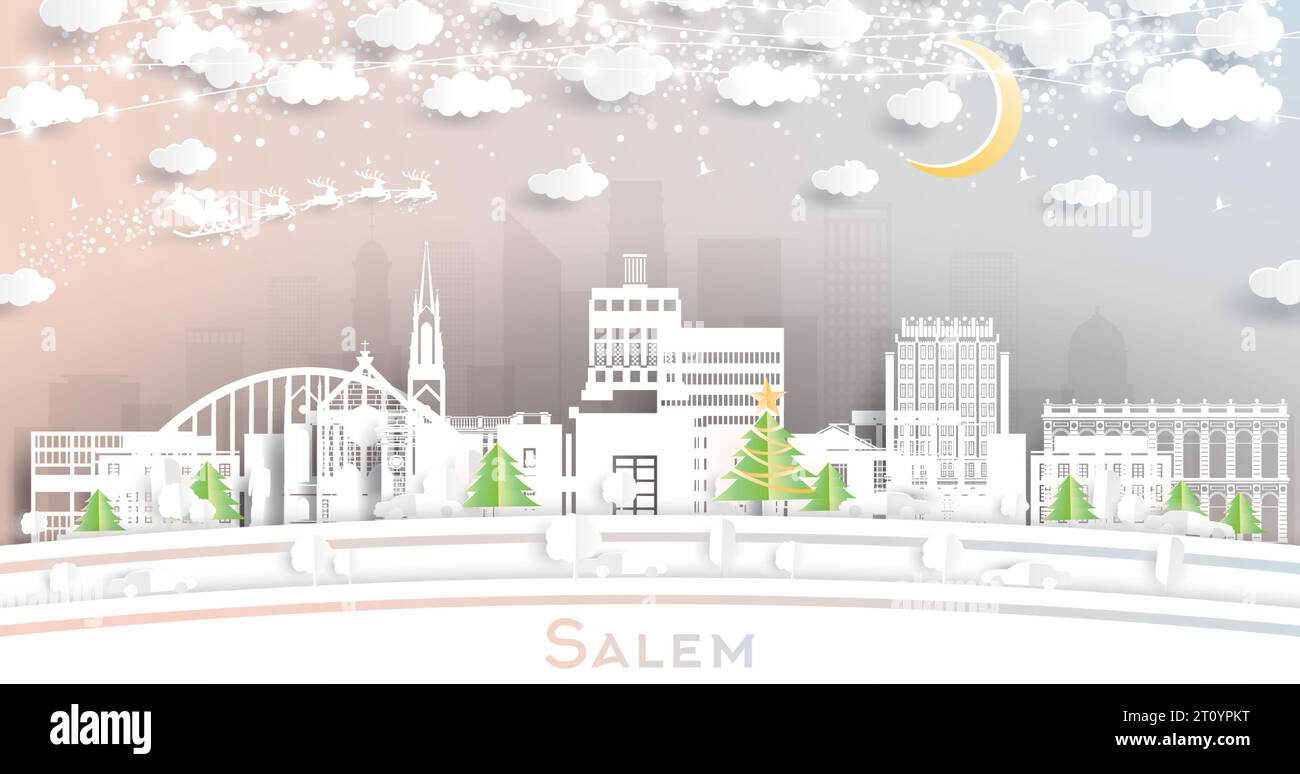 Salem Oregon USA. Winter City Skyline in Paper Cut Style with ...