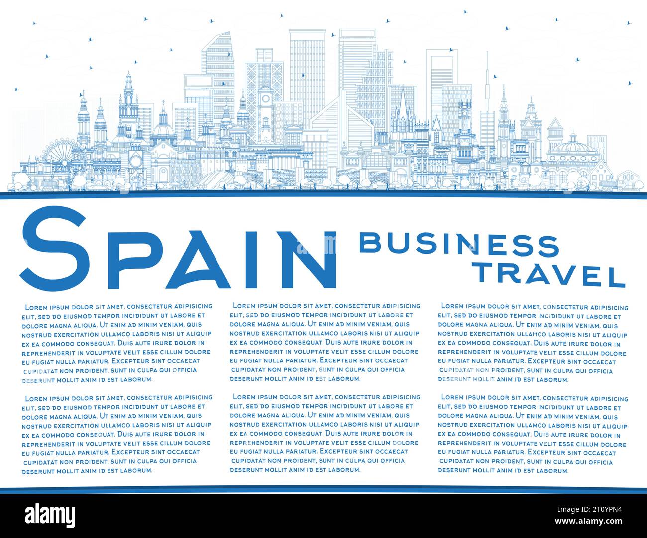 Outline Spain City Skyline with Blue Buildings and Copy Space. Vector ...
