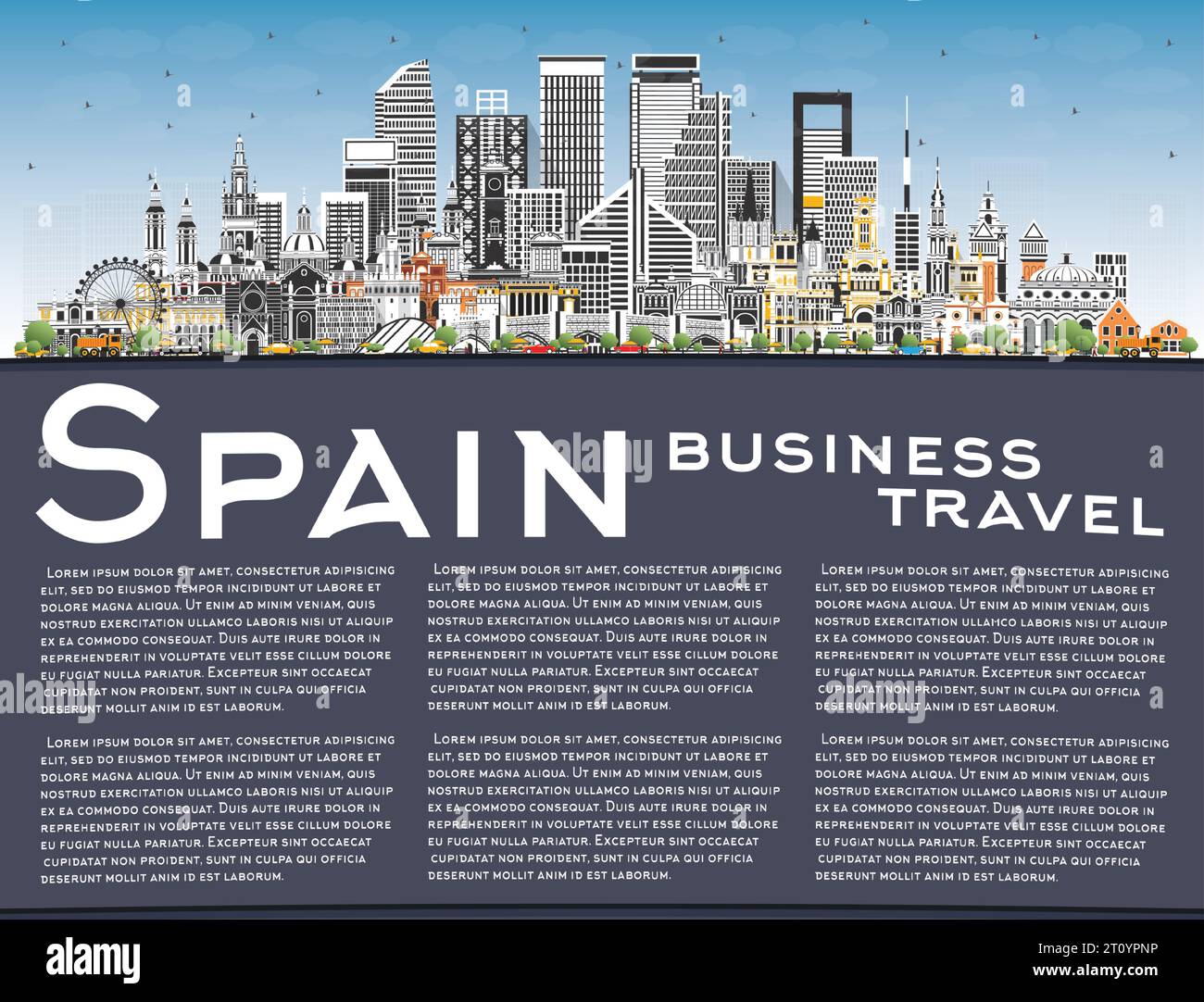 Spain City Skyline with Gray Buildings, Blue Sky and Copy Space. Vector ...