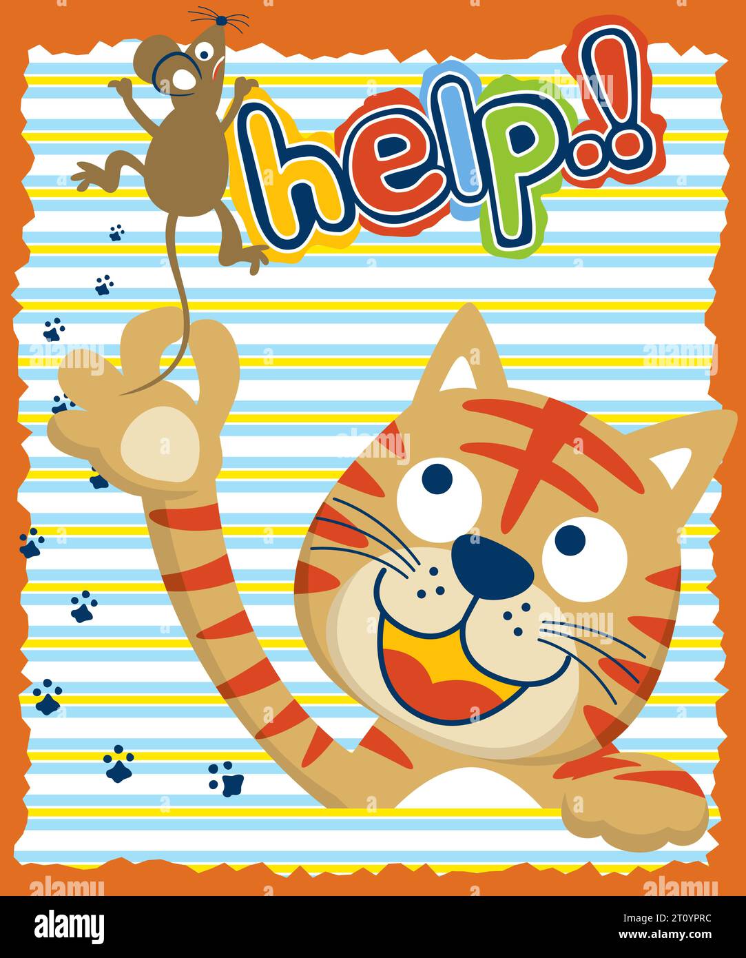 Cartoon of cat pulling rats tail on striped background Stock Vector ...