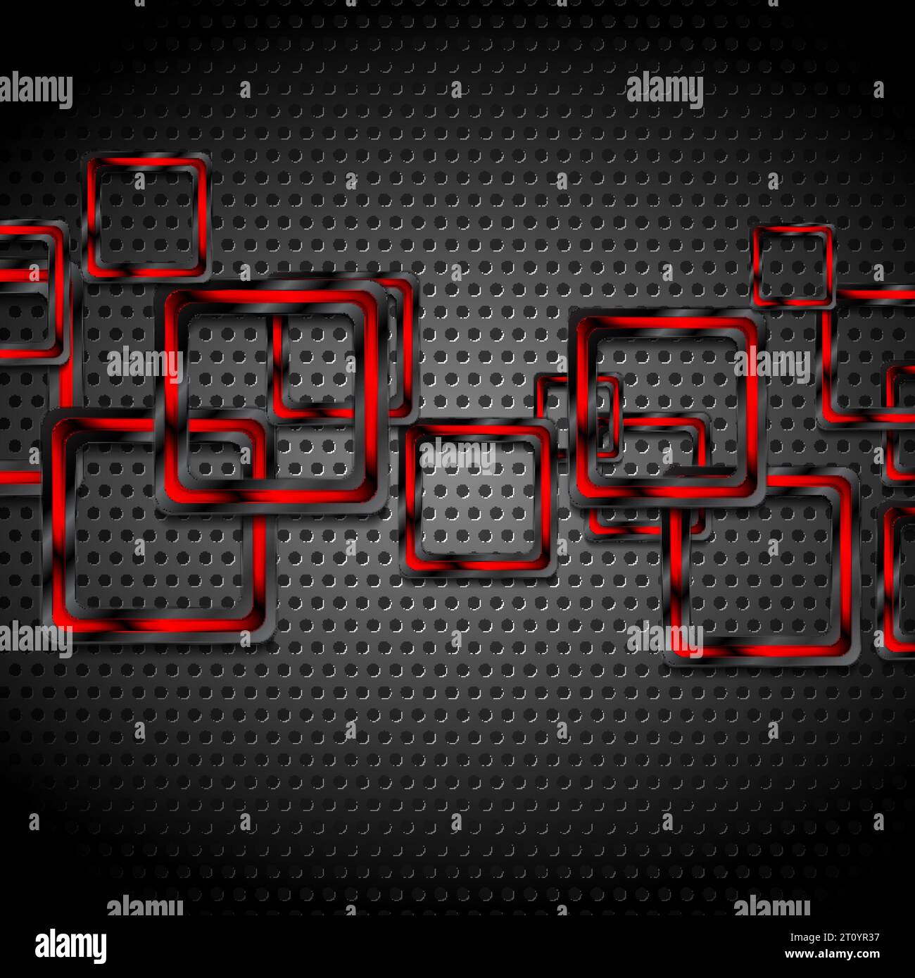 Glossy black and red hi-tech geometric squares. Metallic perforated ...