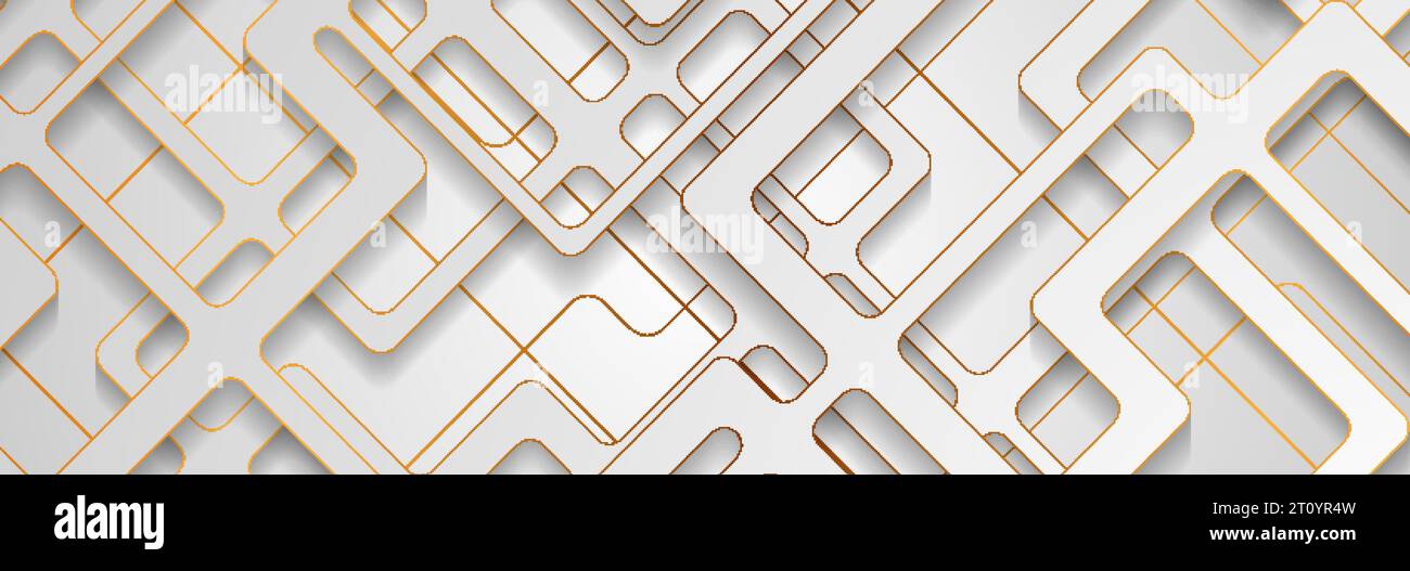 Grey geometric tech paper background with abstract golden lines. Vector ...