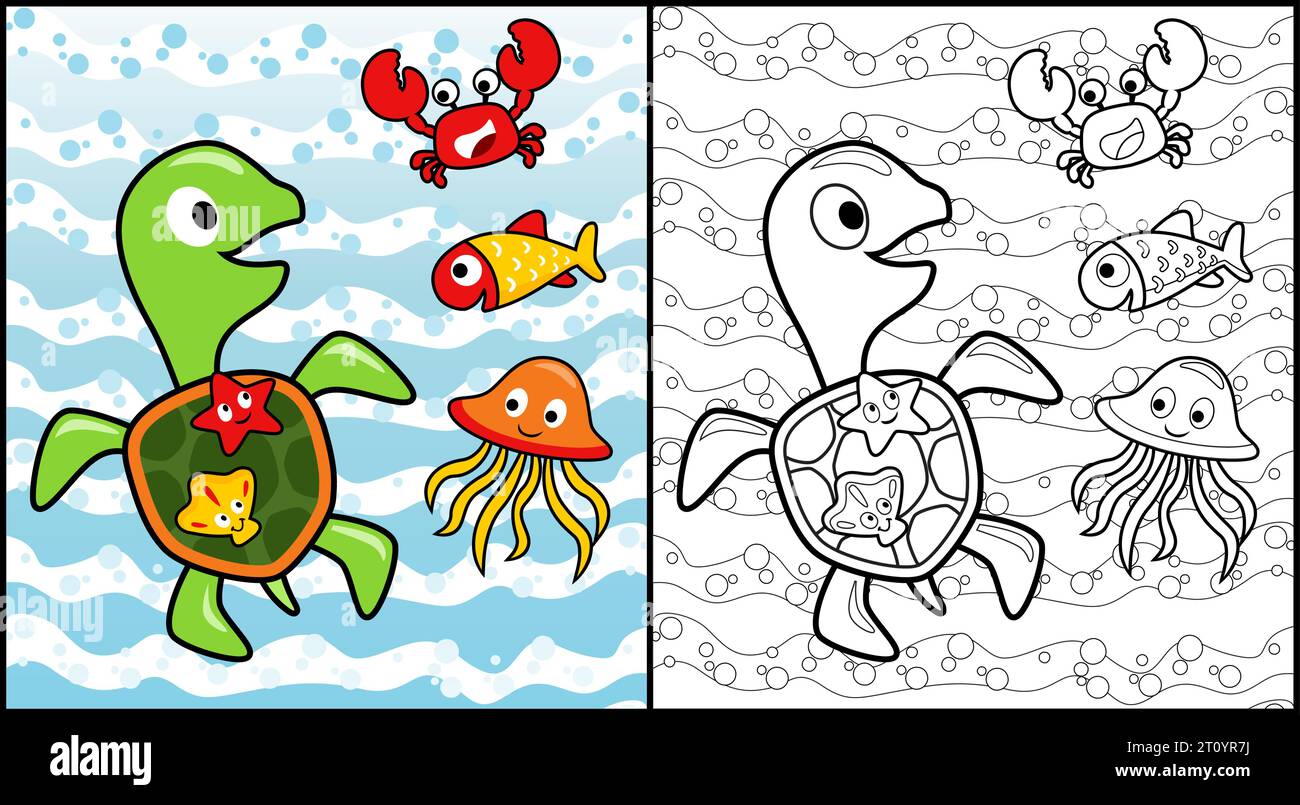 Coloring book of funny marine animals cartoon Stock Vector Image & Art ...