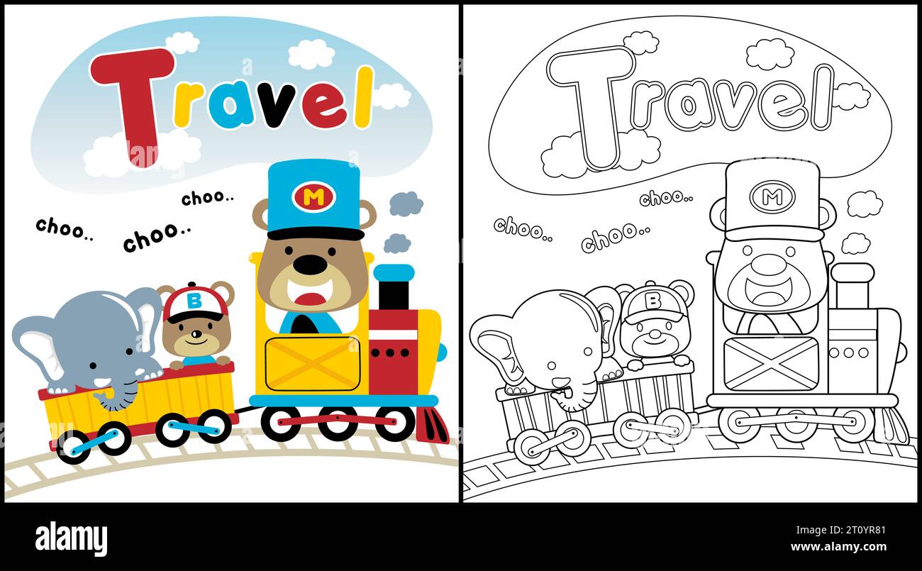Cartoon railway train animals vector hi-res stock photography and ...